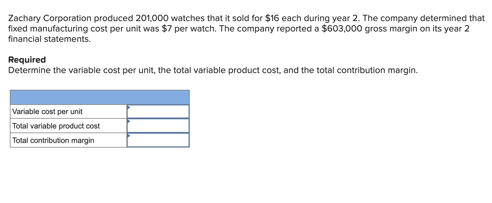 Solved Zachary Corporation produced 201,000 watches that it | Chegg.com