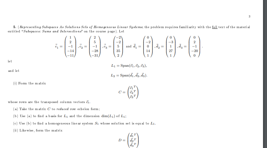 Solved 3 5. (Representing Subspaces As Solutions Sets of | Chegg.com