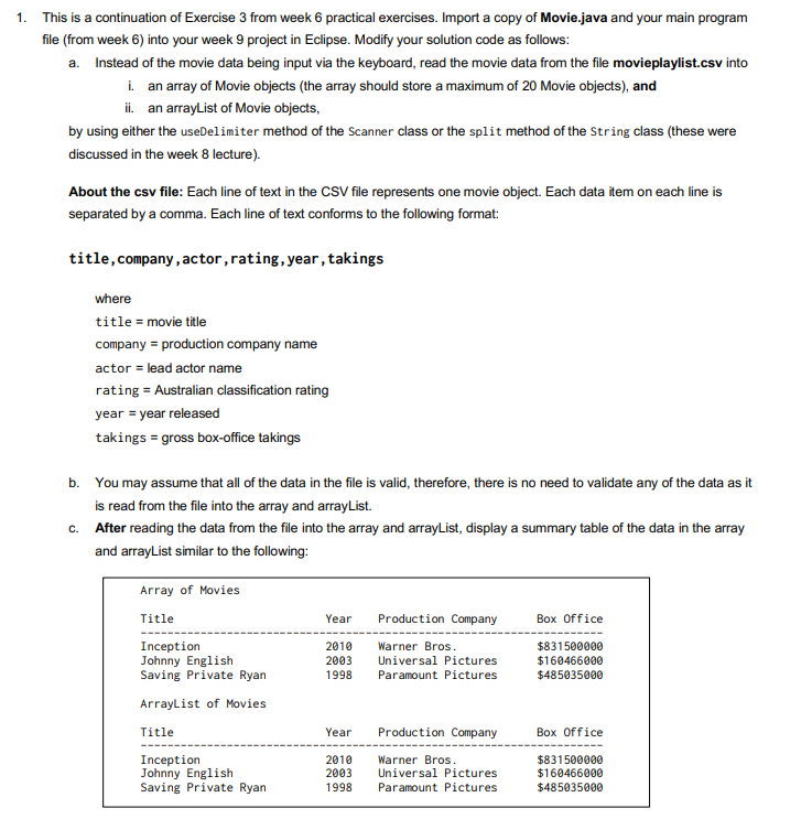 Solved 3. Write a Movie class that stores the movie title, | Chegg.com