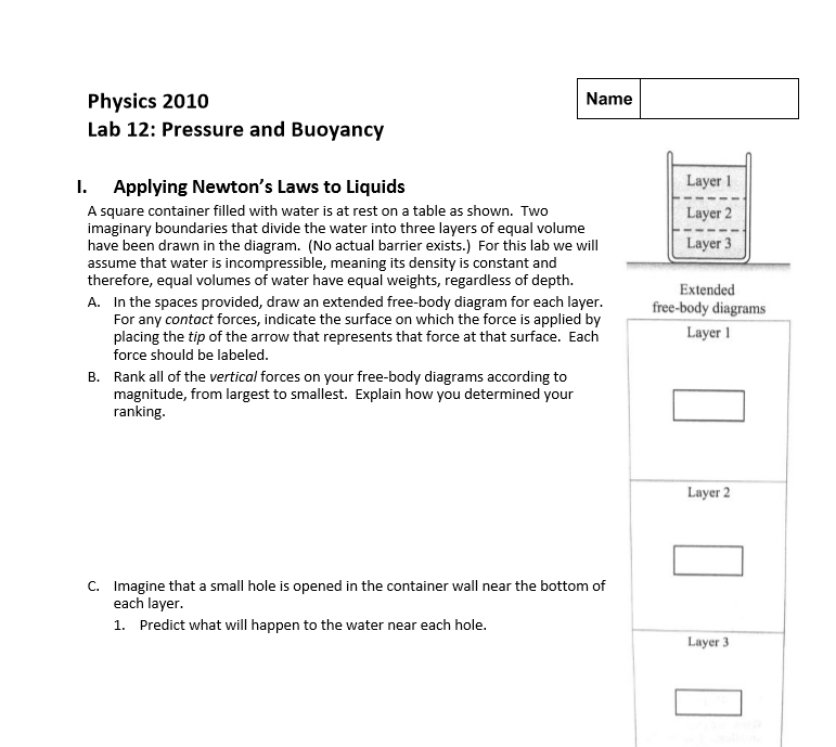 Solved Name Physics 2010 Lab 12: Pressure and Buoyancy Layer | Chegg.com
