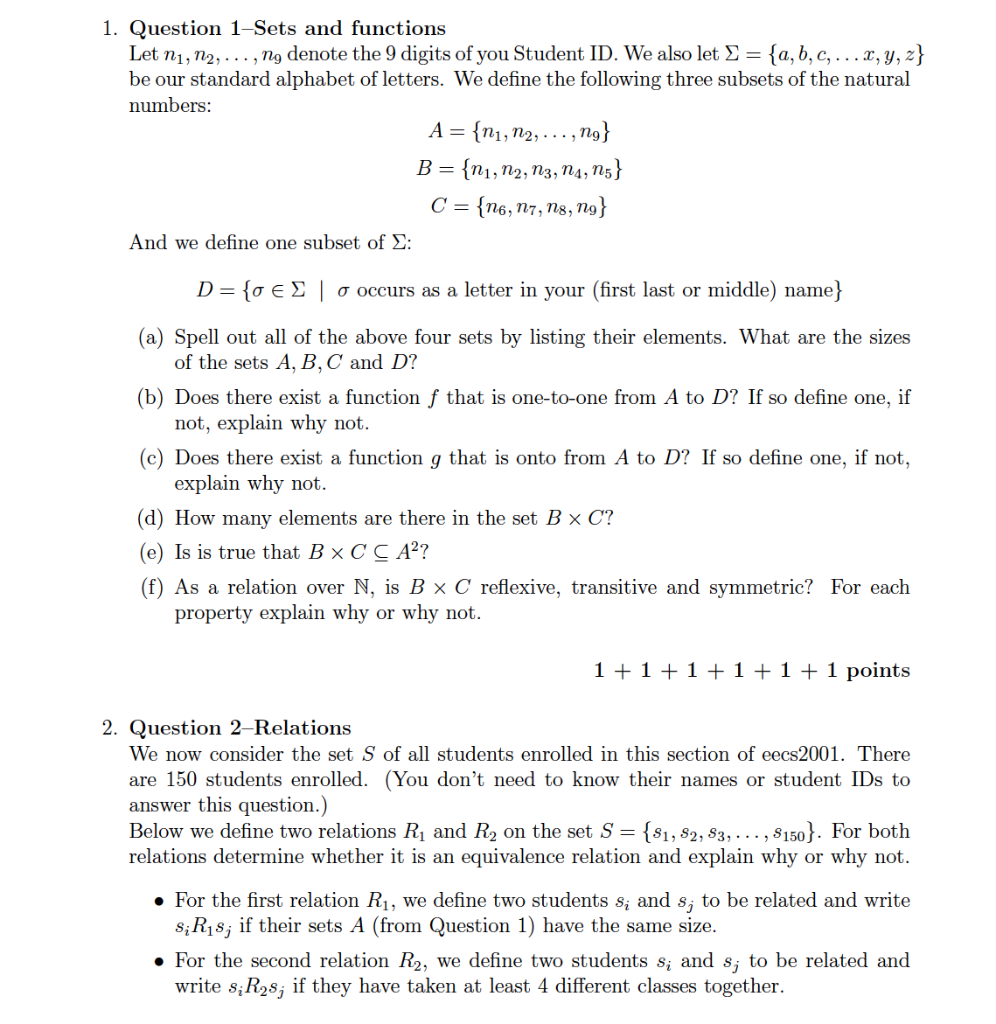 Solved Questions 1. Question 1-Sets and functions Let ni, | Chegg.com