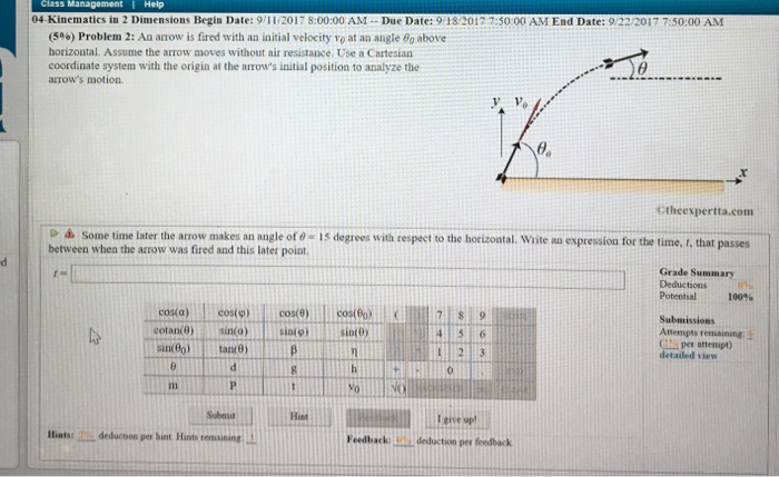Solved Class Management | Help 04-Kinematics in 2 Dimensions | Chegg.com
