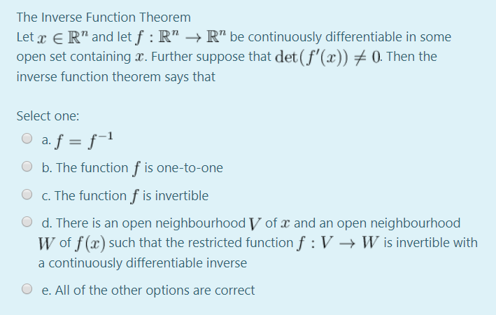 Solved The Inverse Function Theorem Let x ER" and let f:R" + | Chegg.com