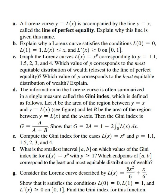 Solved probability. T 75. Lorenz curves and the Gini index A | Chegg.com