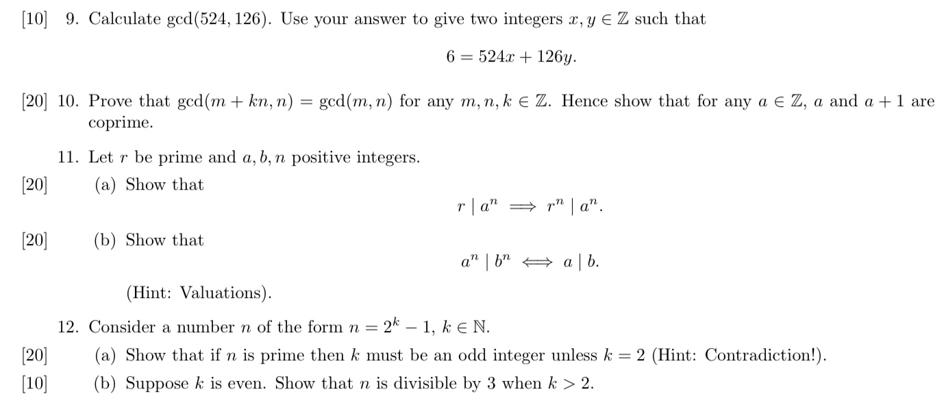 Solved 10] 9. Calculate gcd(524,126). Use your answer to | Chegg.com