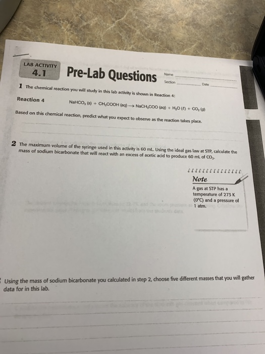 Solved LAB ACTIVITY İ Pre-Lab Questions Date 1 The chemical | Chegg.com