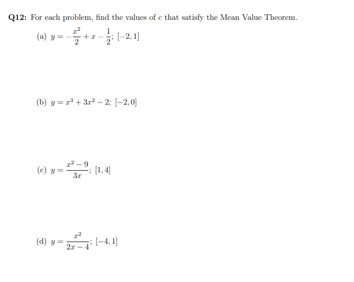 Solved Q12: For each problem, find the values of c ﻿that | Chegg.com