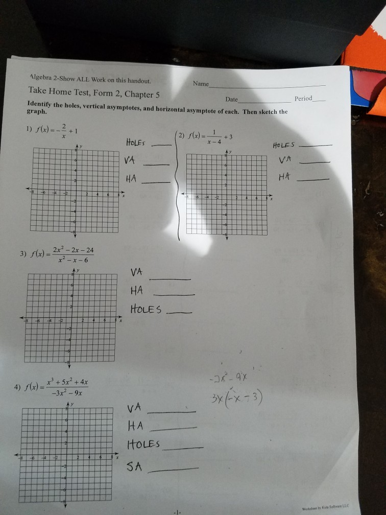 Solved Algebra 2-Show ALL Work on this handout. Take Home | Chegg.com
