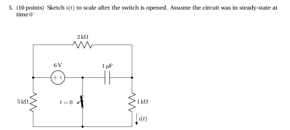 Solved 5. (10 points) Sketch i(t) to scale after the switch | Chegg.com