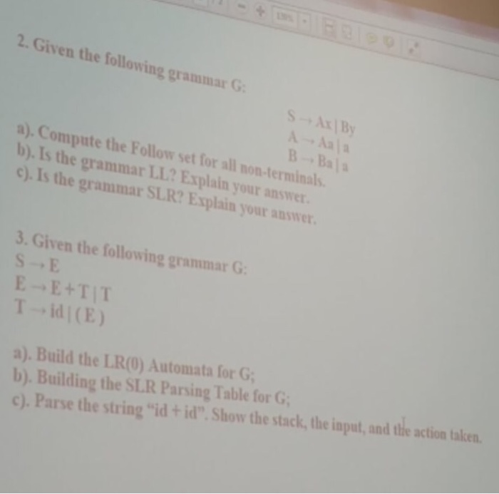 Solved Given the following grammar G: S rightarrow Ax|By A | Chegg.com