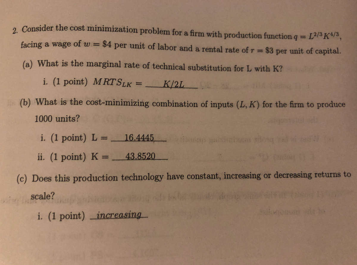 Solved . Consider the cost minimization problem for a firm | Chegg.com