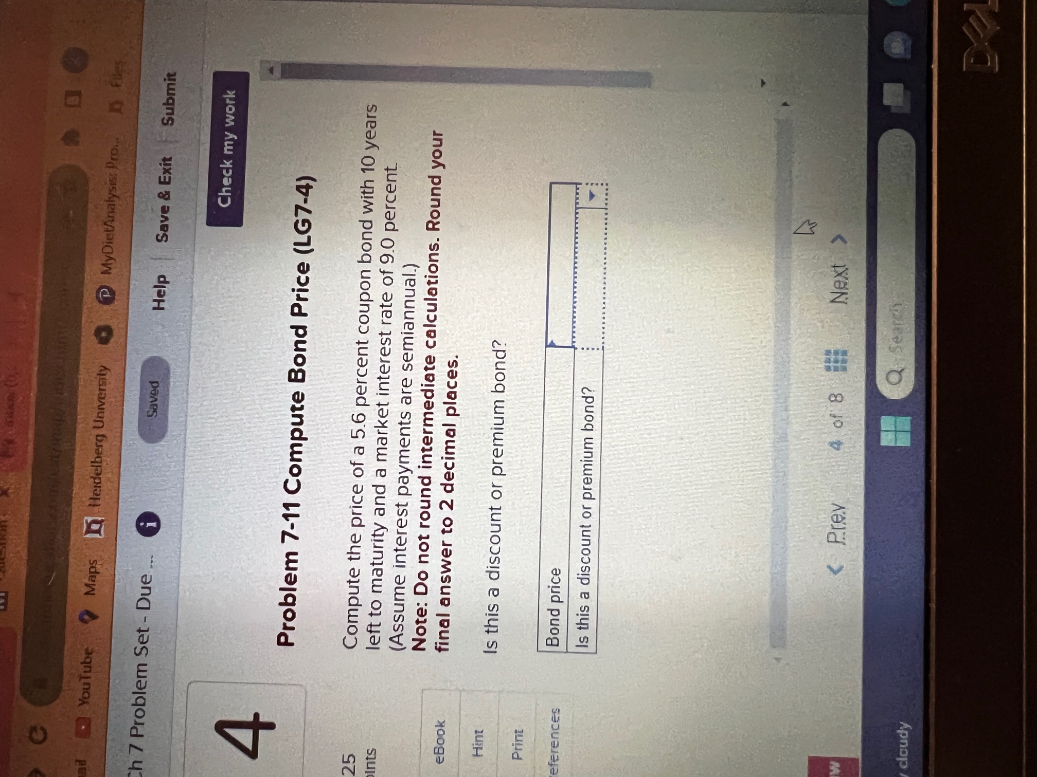 Solved Problem 7-11 Compute Bond Price (LG7-4) Compute the | Chegg.com
