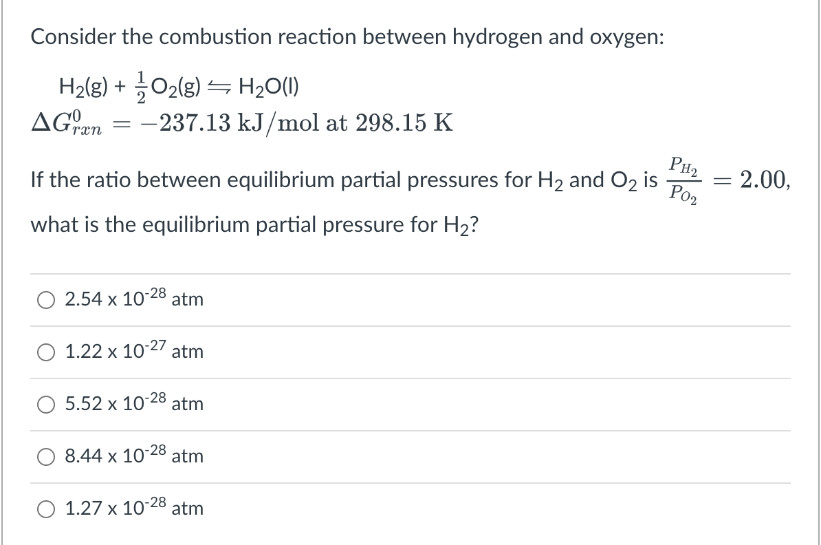Solved Consider the combustion reaction between hydrogen and | Chegg.com
