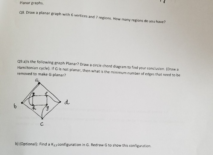 Solved Planar graphs. Q8. Draw a planar graph with 6 | Chegg.com