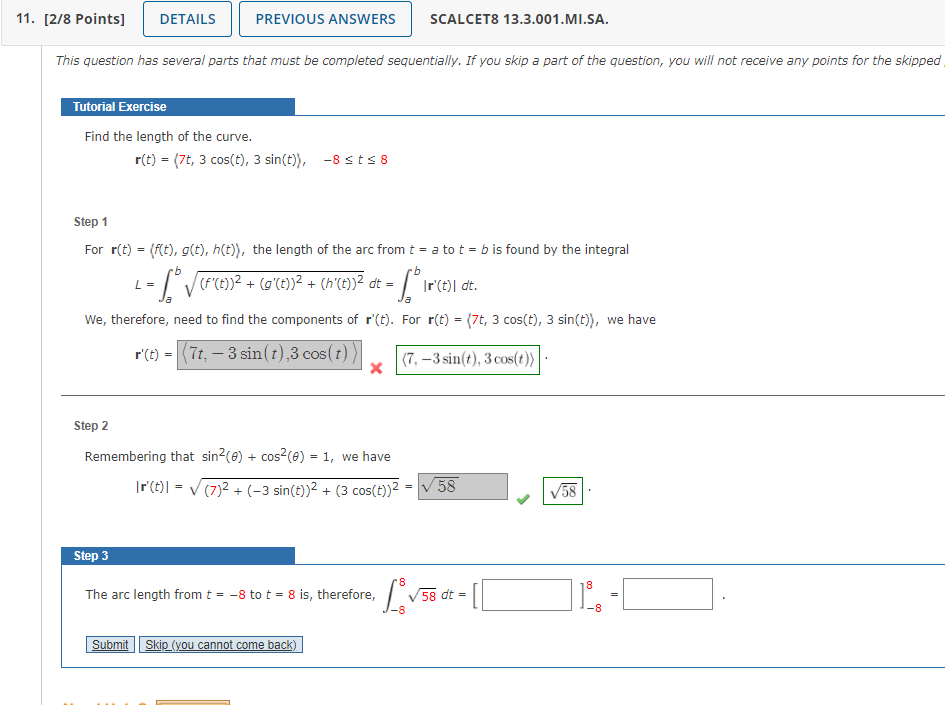 Solved 11. [2/8 Points] DETAILS PREVIOUS ANSWERS SCALCET8 | Chegg.com