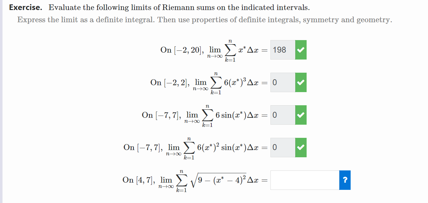 Solved Exercise. Evaluate the following limits of Riemann | Chegg.com