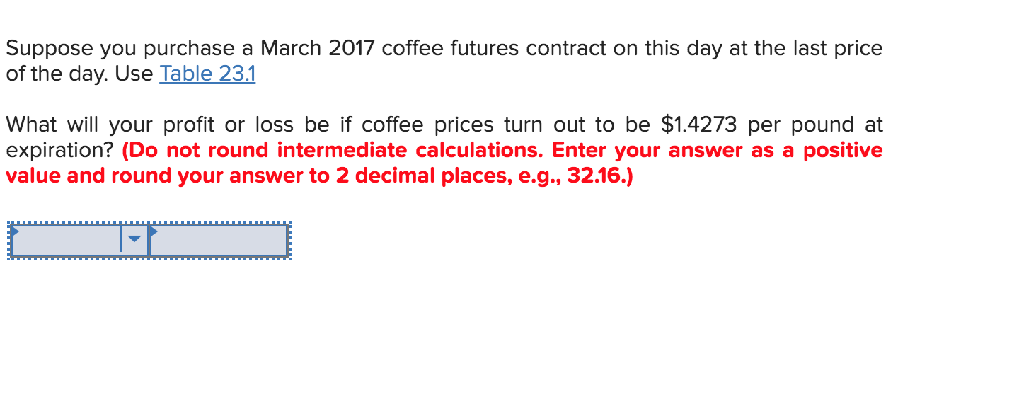 Solved Suppose you purchase a March 2017 coffee futures | Chegg.com Solved Suppose you purchase a March 2017 coffee futures | Chegg.com