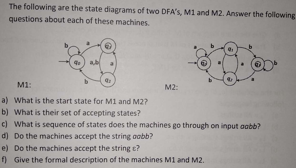 Solved The following are the state diagrams of two DFA's, M1 | Chegg.com