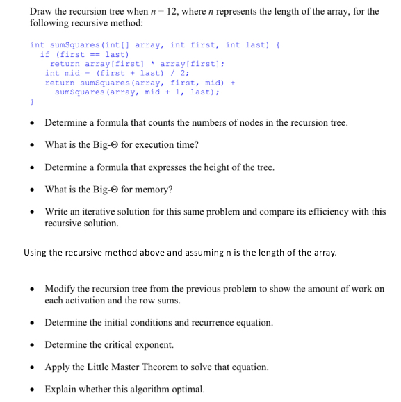 Solved Draw the recursion tree when n=12, where n represents | Chegg.com