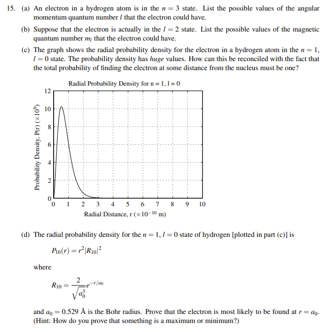 Solved 15. (a) An electron in a hydrogen atom is in the n= 3 | Chegg.com