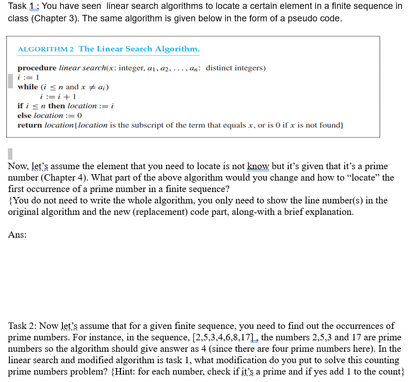 Solved Task 1: You have seen linear search algorithms to | Chegg.com