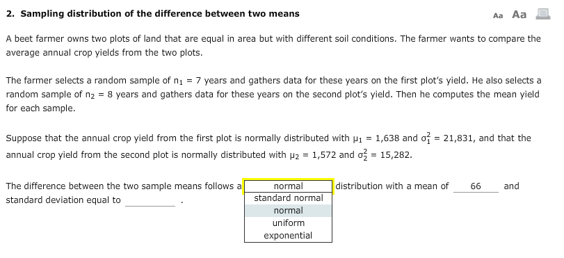 Solved 2. Sampling distribution of the difference between | Chegg.com