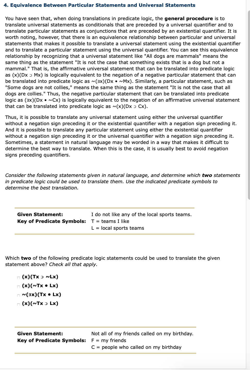 Solved 4. Equivalence Between Particular Statements and | Chegg.com