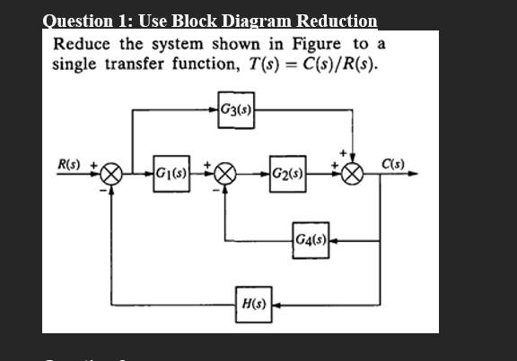 Solved Ouestion 1: Use Block Diagram Reduction Reduce the | Chegg.com Solved Ouestion 1: Use Block Diagram Reduction Reduce the | Chegg.com