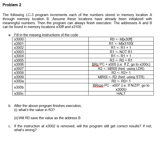 Problem 2 The following LC-3 program increments each | Chegg.com