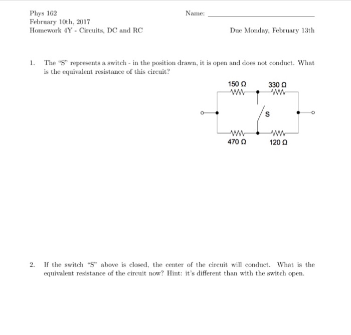 Solved The "S" represents a switch - in the position drawn, | Chegg.com