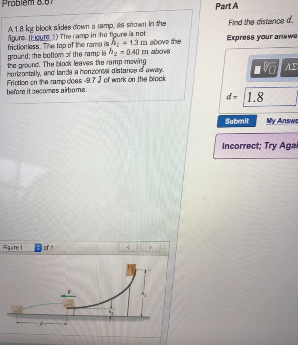 Solved Problem 8.8 Part A A 1.8 kg block slides down a ramp, | Chegg.com
