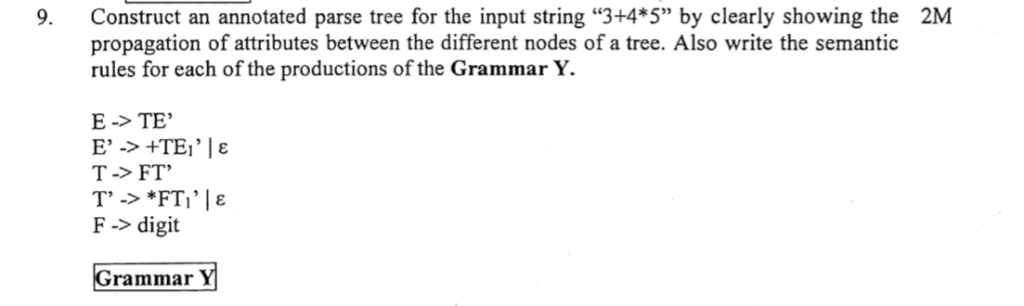 Solved 9 Construct an annotated parse tree for the input | Chegg.com