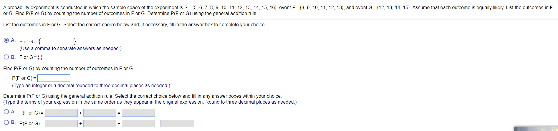 Solved or G. Find P(F or G) by counting the number of | Chegg.com