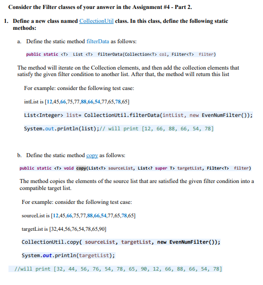 Consider the Filter classes of your answer in the | Chegg.com