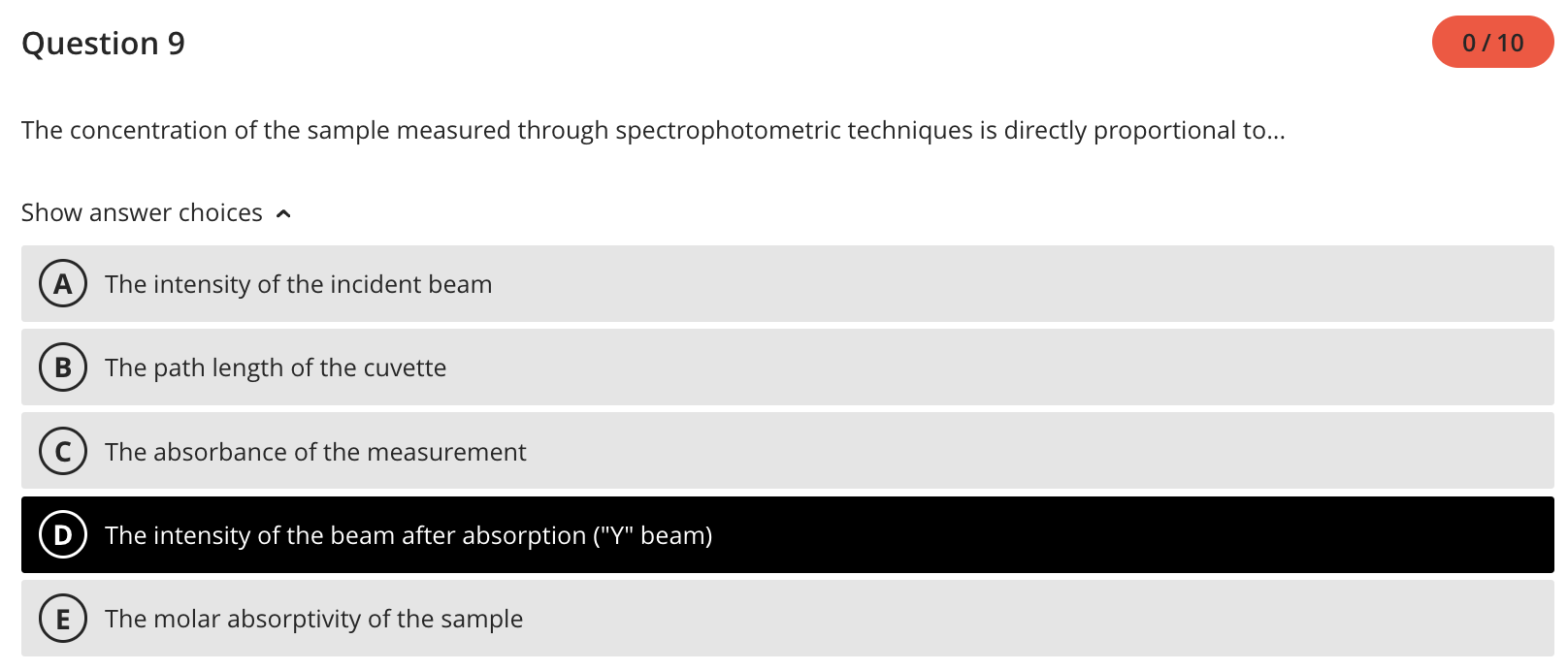 Solved Question 9The concentration of the sample measured | Chegg.com