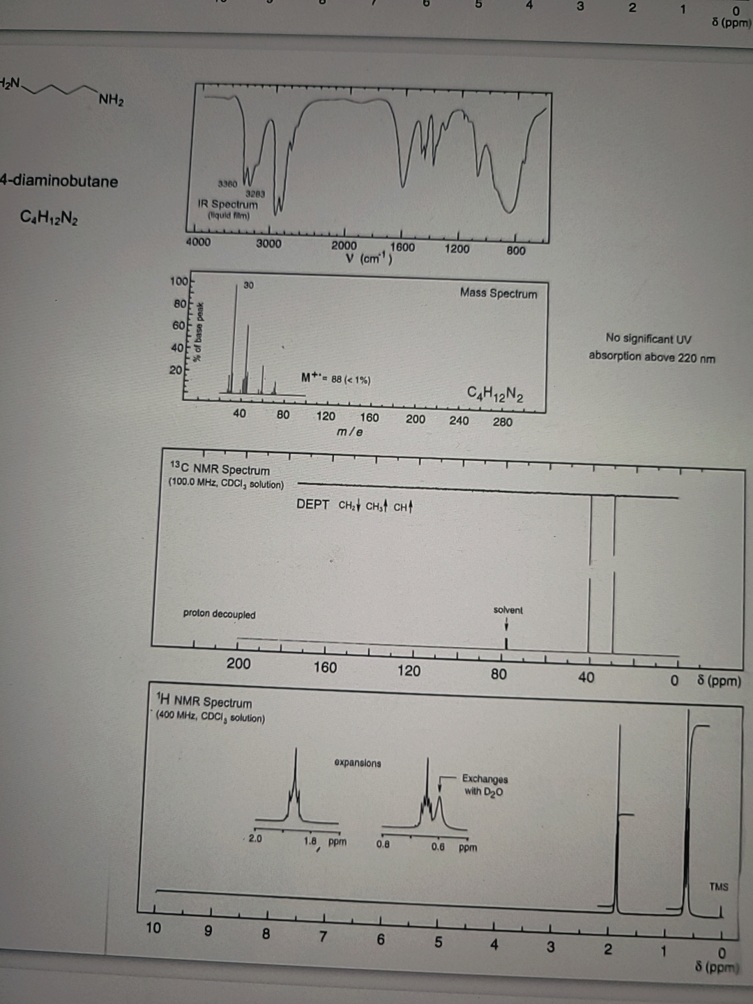 Solved 4-diaminobutane C4H12 N2 No significant UV absorption | Chegg.com
