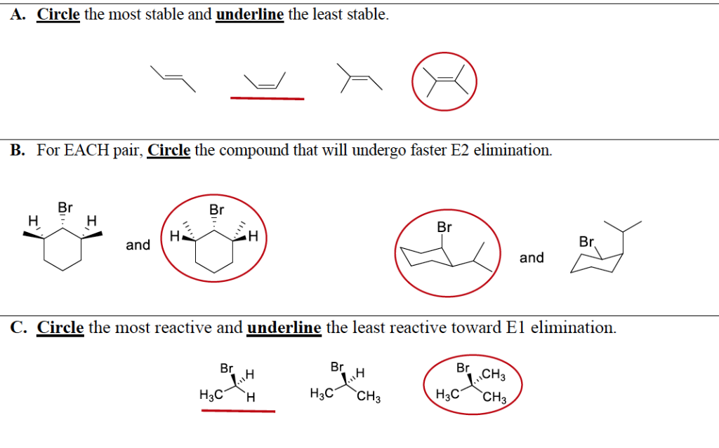 Solved A. Circle the most stable and underline the least | Chegg.com