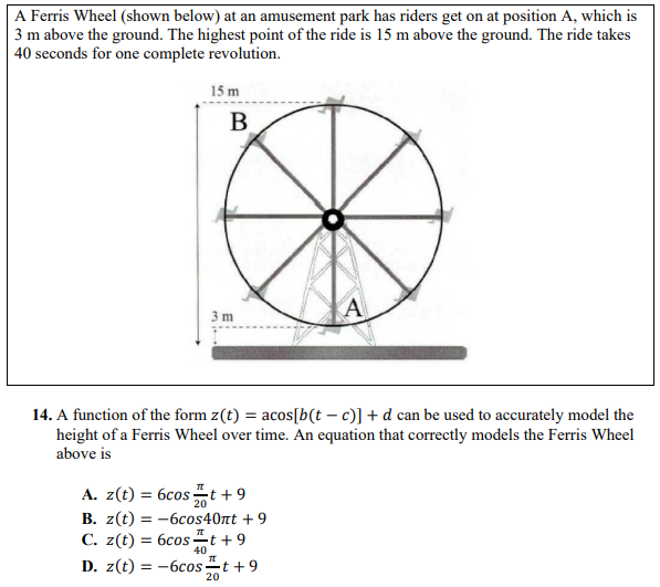 Solved A function of the form z(t)=acos[b(t-c)]+d ﻿can be | Chegg.com
