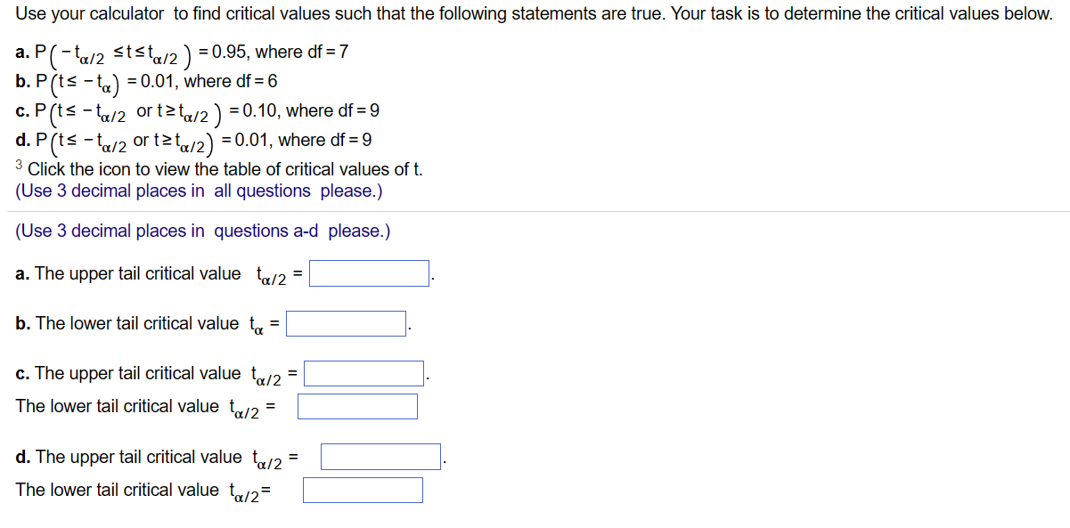 Solved Use your calculator to find critical values such that | Chegg.com