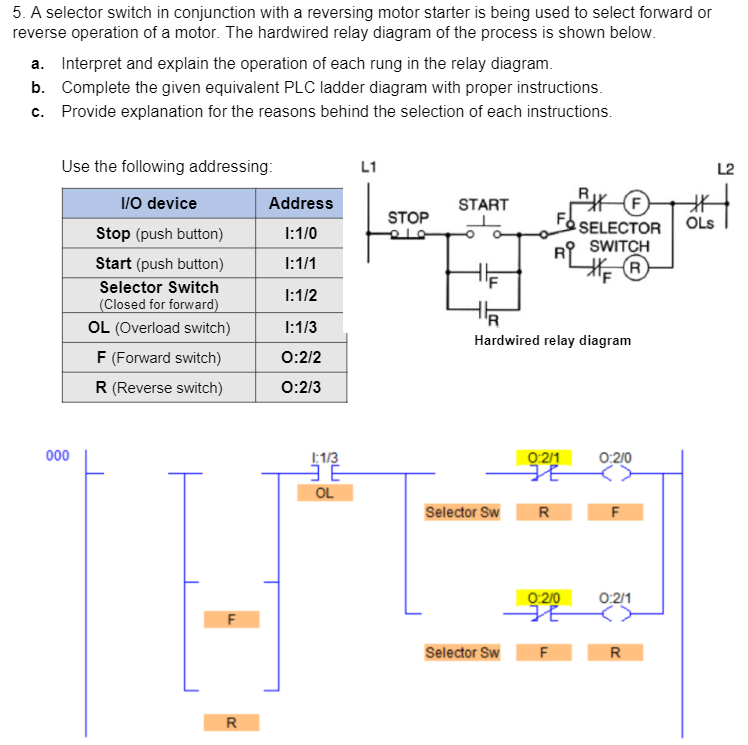Solved 5. A selector switch in conjunction with a reversing | Chegg.com