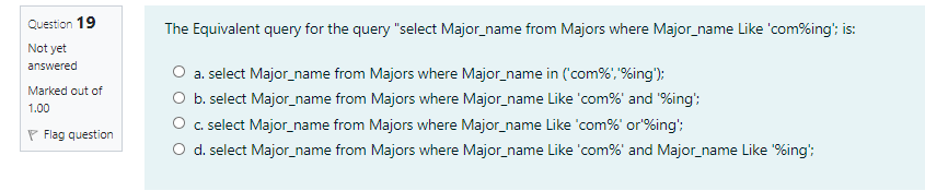 Solved The Equivalent query for the query "select Major_name | Chegg.com