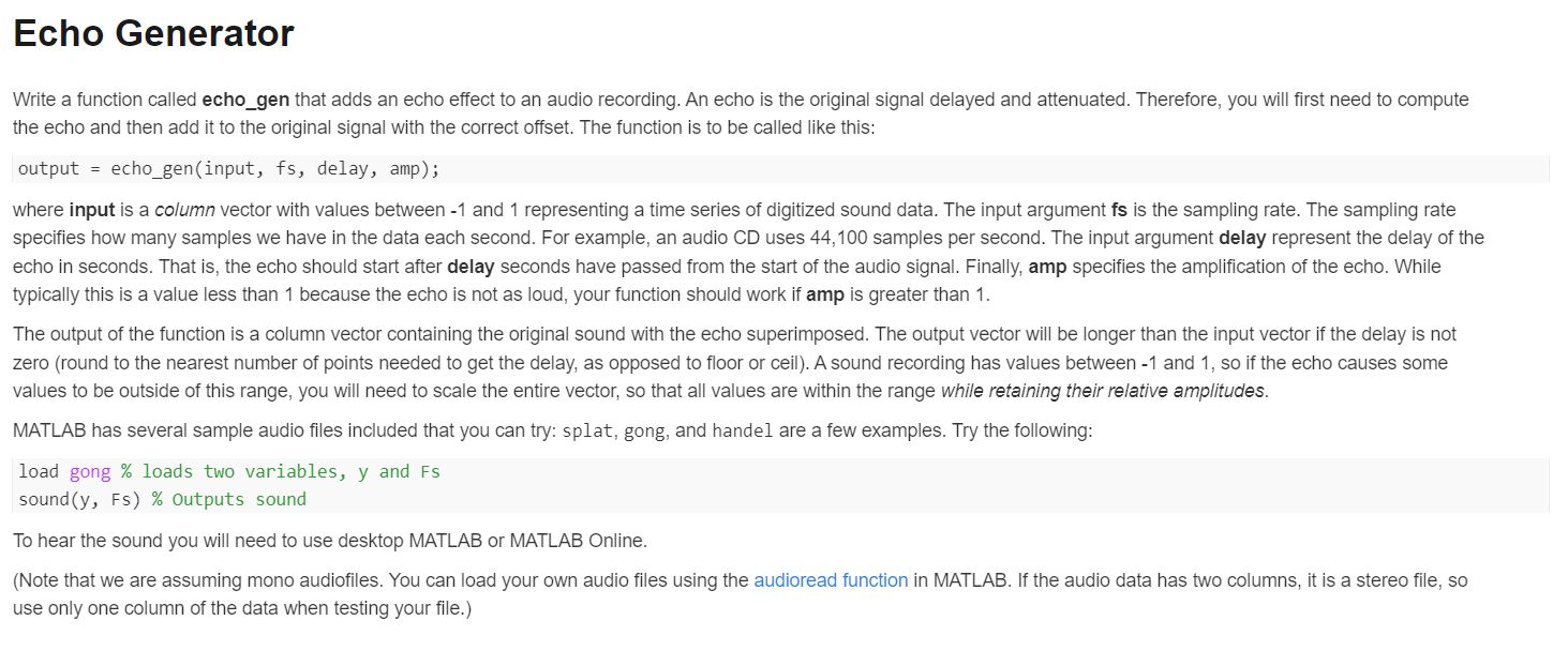 Write a function called echo_gen that adds an echo | Chegg.com