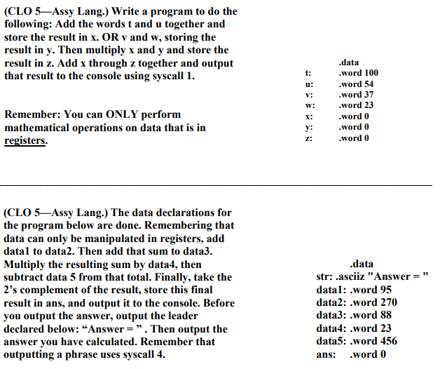 SPIM Having a lot of trouble getting these two SPIM | Chegg.com