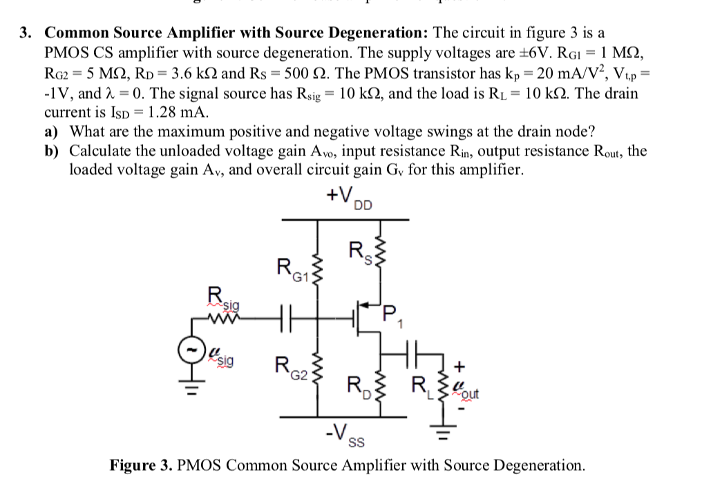 Solved 3. Common Source Amplifier with Source Degeneration: | Chegg.com