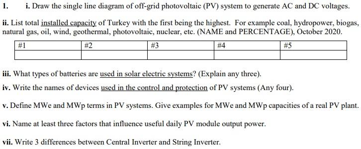 Solved i. Draw the single line diagram of off-grid | Chegg.com
