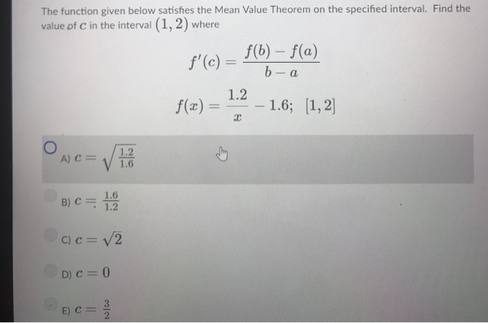 Solved The function given below satishes the Mean Value | Chegg.com