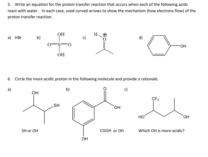Solved 5. Write an equation for the proton transfer reaction | Chegg.com