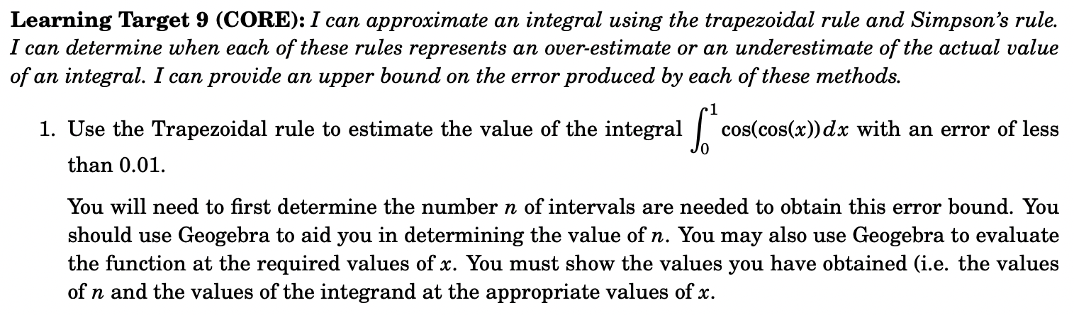 Solved Learning Target 9 (CORE): I can approximate an | Chegg.com