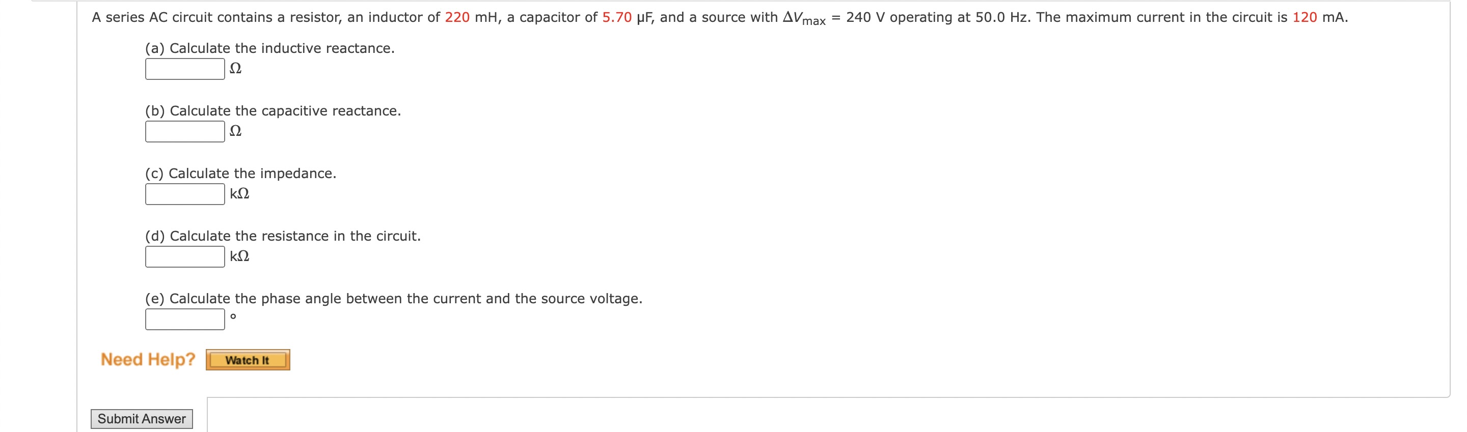 Solved (a) Calculate the inductive reactance. Ω (b) | Chegg.com