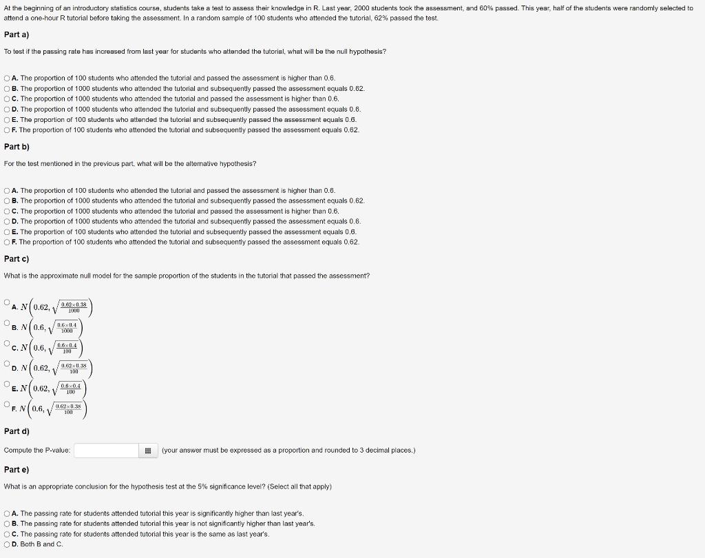 Solved At the beginning of an introductory statistics | Chegg.com